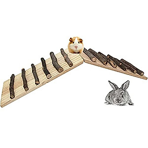 kathson Rabbits Wood Bridge Guinea Pig Climbing Ladder Natural Ramp Ladder Rat Toy Cage Habitat Accessories for Bunny Hamsters Gerbils Mice Mouse Chinchilla Hedgehog Small Animal