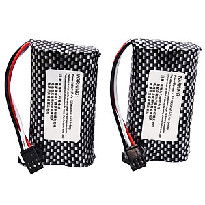 Blomiky 2 Pack 7.4V 1300mAh Li-ion Rechargeable Battery with SM3P Plug and Charger Cable Replacment for Huina 1575 RC Construction Truck / 1575 Battery 2