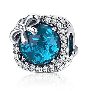 Birthstone Charm Fit for Pandora Charms Bracelet Bowknot Birthday Crystal Charms for Bracelet and Necklace