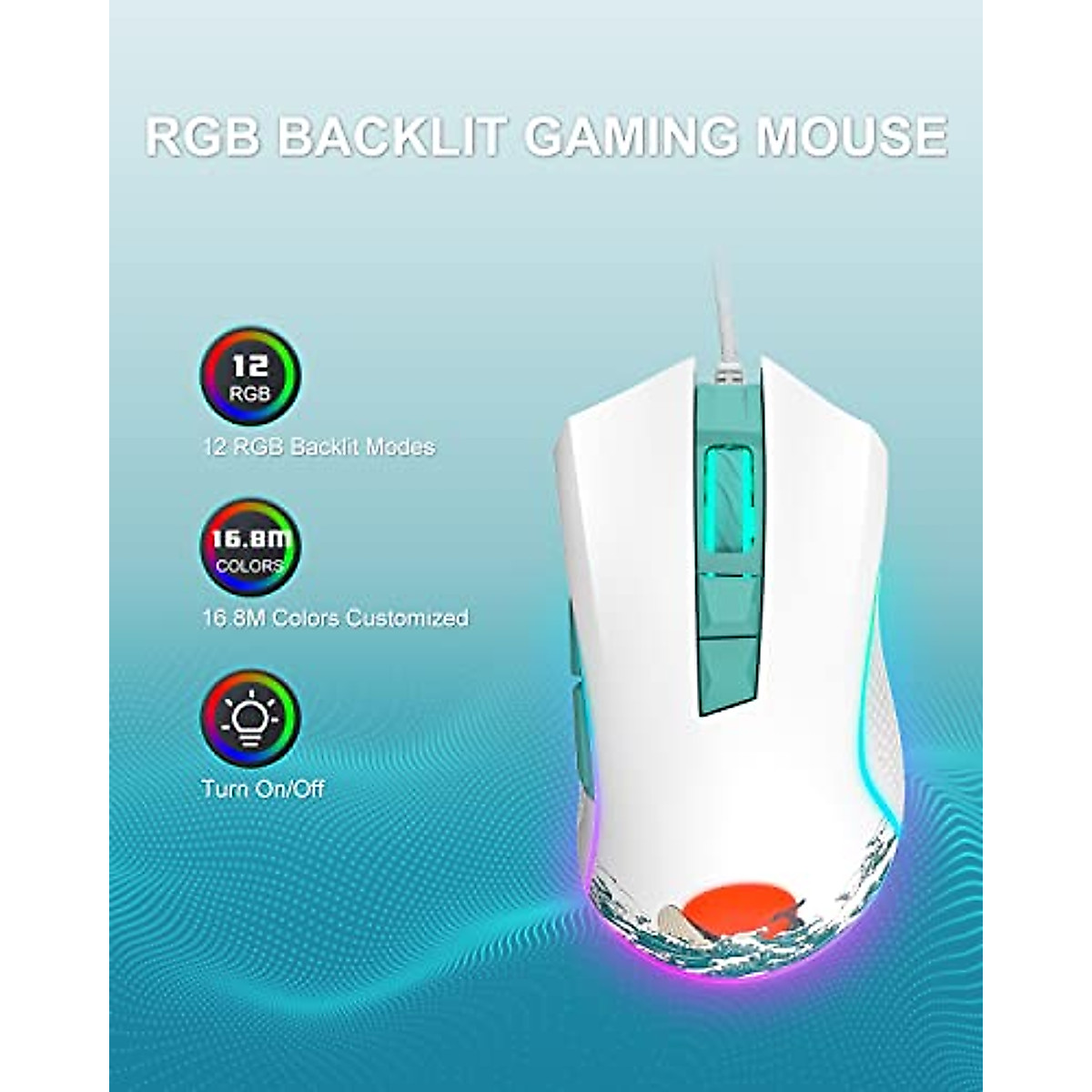 XVX G705 Wired Gaming Mouse & USB C Hub 4-Port, Aluminum USB 3.0 Hub with a USB C to USB Adapter