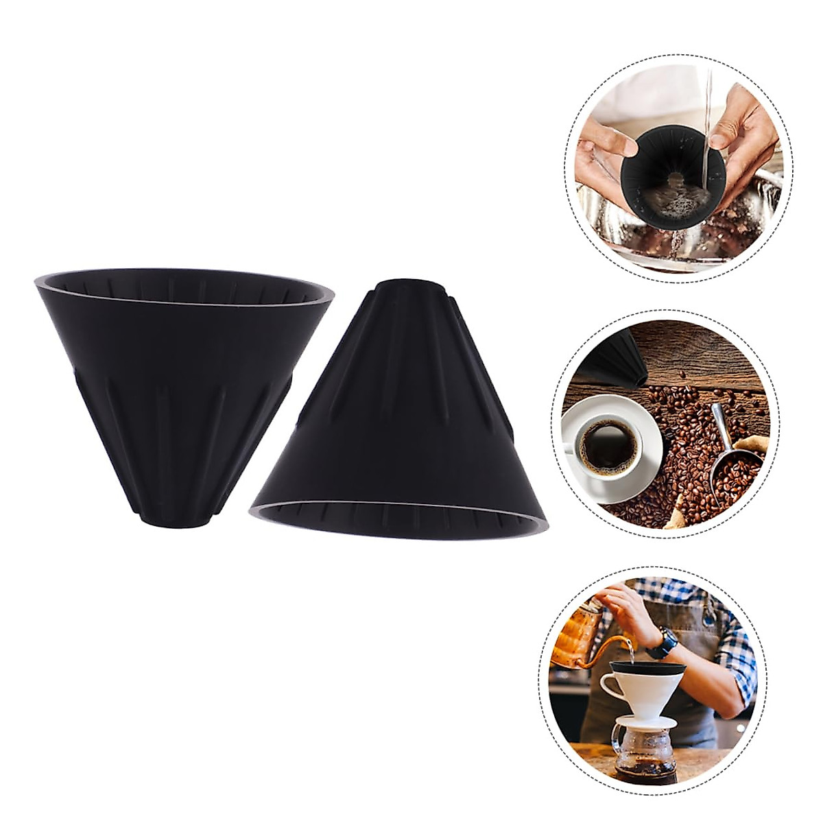 Homoyoyo 2 Pcs Coffee Funnel Durable Coffee Cafeteras Expresso Home Coffee Filter Coffee Filter Cup Silicon Tea Coffee Filter Reusable Coffee Filter Espresso Black