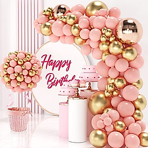 Chamrrille Pink and Gold Balloon Garland Arch Kit 4D Rose Gold Balloons Pink Metallic Gold Balloons for Wedding Bridal Shower Baby Shower Bachelorette Anniversary Valentines Party Decorations