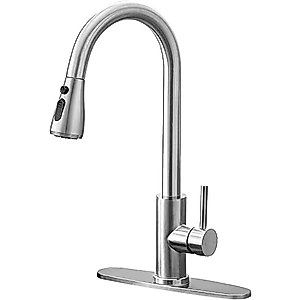 Qomolangma Kitchen Faucet with Pull Down Sprayer, Single Level Stainless Steel Kitchen Sink Faucets, Single Handle High Arc Brushed Nickel Pull Out Kitchen Faucet