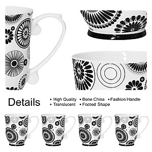 QOUTIQUE Bone China Coffee Mugs - 20 Ounce - Set of 4, Cups for Latte, Hot Tea, Cappuccino, Mocha, Cocoa, Mug Set, Large Coffee Mug, White
