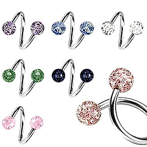 Body Accentz Belly Button Rings Lot of 6 Ultra Sparkle Spiral Twister Bar