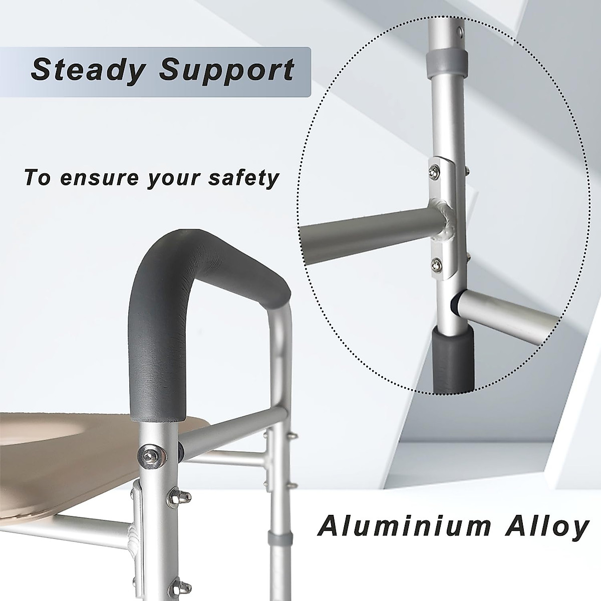 Raised Toilet Seat with Arms, Height Adjustable, 25" Width, up to 400lbs, Reinforced and Anti-Skid, Bedside Commode, Bathroom Assist Safety Frame for Elderly, Handicap