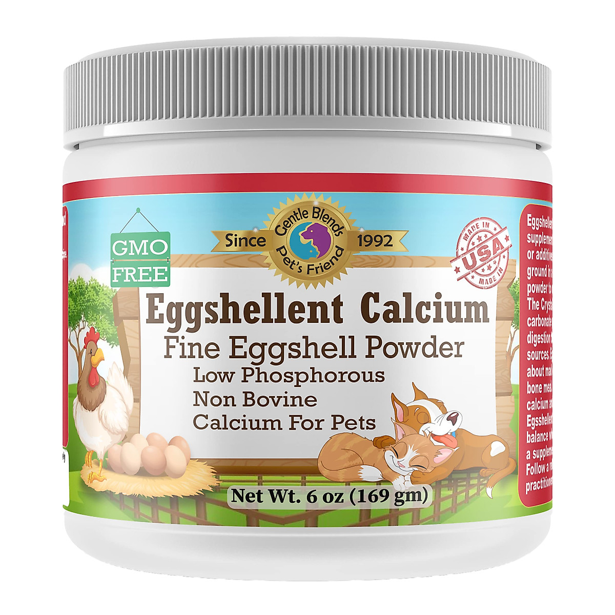 Calcium for Dogs and Cats - Fine Eggshell Powder - Strong Hip & Joint Supplement for Dogs and Cats- Dietary Supplement - No Additives - Pet's Friend Eggshellent Calcium 6oz
