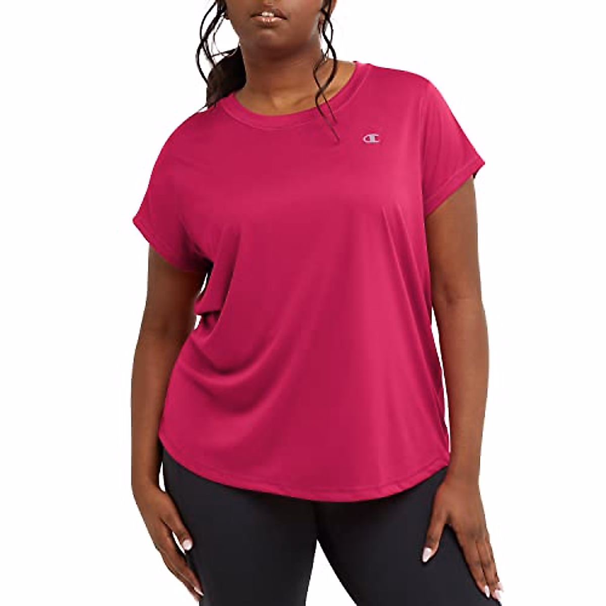 Champion, Classic Sport, Moisture-Wicking T-Shirt, Athletic Top for Women, Fantastic Fuchsia Reflective C Logo, 4X Plus