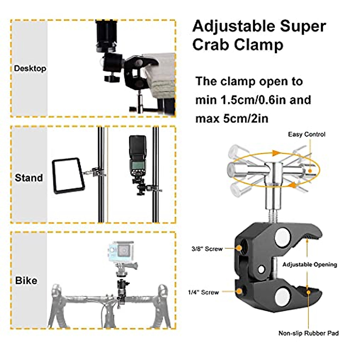 Camera Super Clamp Mount with Ball Head Mount Hot Shoe Adapter with 1/4 Thread for GoPro Hero 10 9 8 7 6 5 4,DJI Action Cameras, LCD Field Monitor LED Lights 360°Motorcycle Camera Mount
