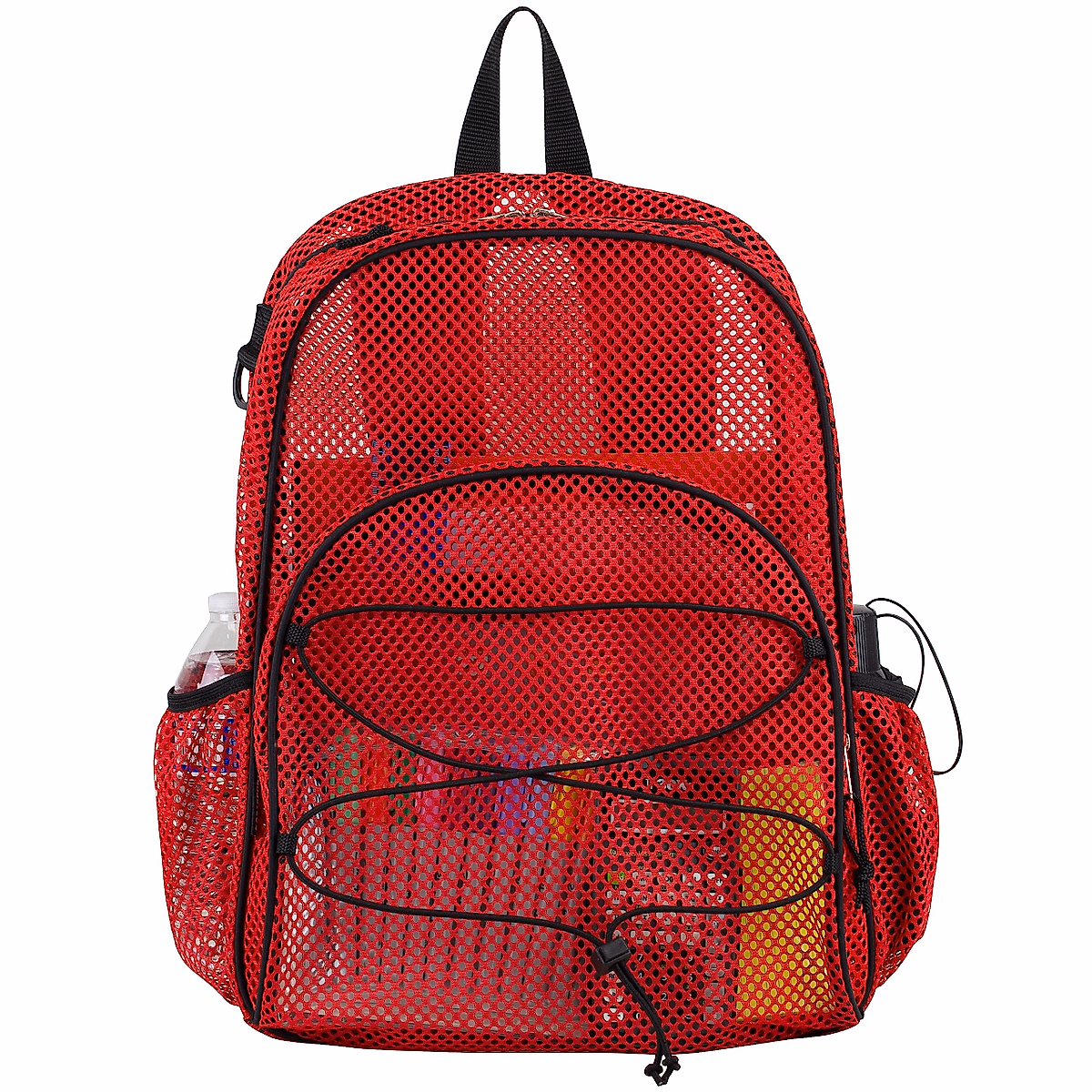 Eastsport Mesh Hiking Backpack Lightweight Bungee See Through for Travel, College, Swim, Gym Bag with Adjustable Padded Shoulder Straps, Red