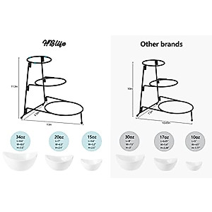 HBlife 3 Tier Oval Bowl Set with Metal Rack, Ceramic Fruit Bowl Serving, Tiered Serving Stand for Dessert Appetizer Cake Candy Chip Dip (Black)