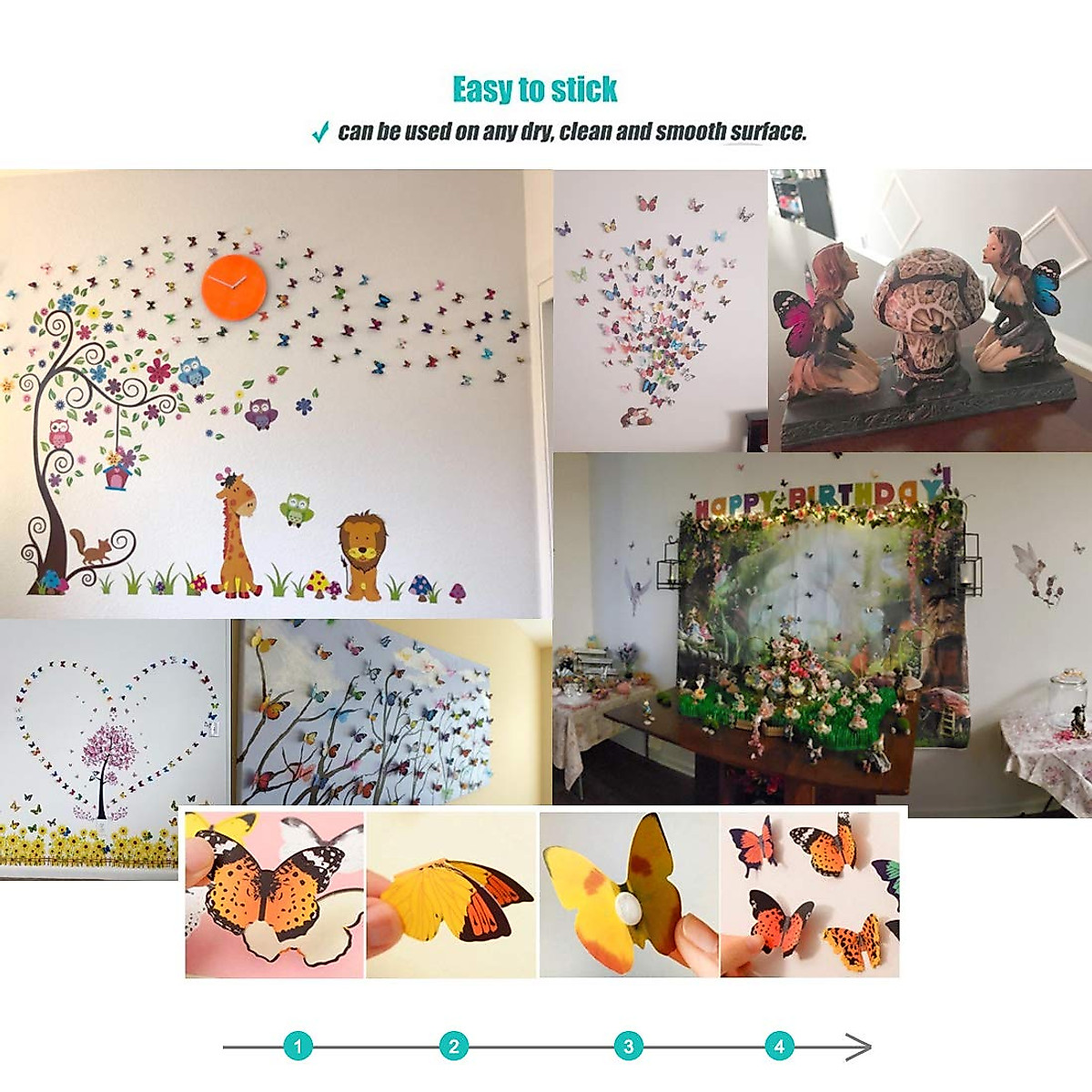 Butterfly Wall Decals 99Pcs 3D Butterflies Wall Stickers Removable, Mural Decor for Kids Room Bedroom Decor Living Room Decor …