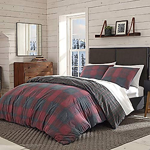 Eddie Bauer - Queen Duvet Cover Set, Cotton Reversible Bedding with Matching Shams, Plaid Home Decor with Button Closure (Cattle River Red, Queen)