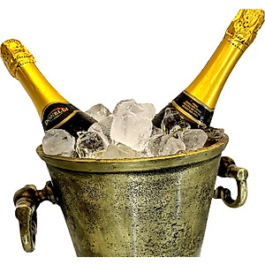 Floor Standing Rustic Champagne Bucket Distressed Look Wine Cooler Ice Gift Gold
