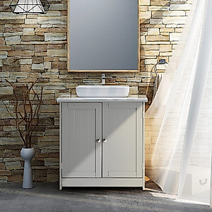 VINGLI Under Sink Bathroom Cabinet Pedestal Sink Free Standing Storage Cabinet Organizer with with 2 Doors Adjustable Shelf Modern Grey Small Bath Sink Cabinet Space Saver 23.6" x 11.8"x 23.6"