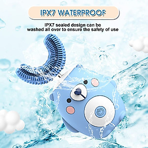GASLIKE Kids Toothbrush Electric, U Shaped Ultrasonic Toothbrush with 3 Brush Heads, Six Cleaning Modes, IPX7 Waterproof Design for Children Kids Toddler 2-7 Years (Blue)