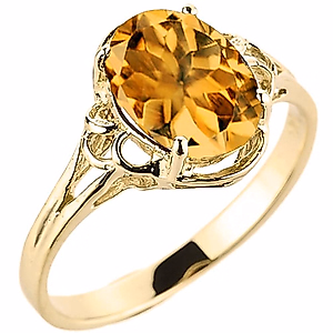 Modern Contemporary Rings 10k Yellow Gold November Birthstone Genuine Oval Citrine Gemstone Solitaire Ring - Size 9-3/4