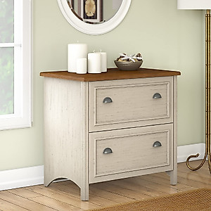 Bush Furniture Fairview 2 Drawer Lateral File Cabinet in Antique White and Tea Maple