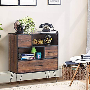 Tangkula 3-Tier Storage Cabinet, Wood File Cabinet with Drawers & 4 Metal Legs, Free Standing Display Bookshelf, Storage Bookcase for Home Office
