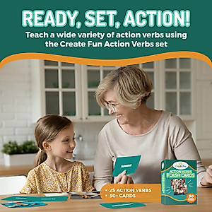 Action Verbs Flash Cards - 50-Piece Educational Flash Cards for Speech Therapy and Home Schooling - Thick and Durable Vocabulary Builder Flash Cards for Kids and Adults
