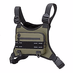 Muserise Sports Chest Bag For Men, Water Resistant Lightweight Front Chest Pack, Vest Bag With Built-In Phone Holder & Extra Storage For Workouts, Running, Cycling (Olive), One Size (MU05)