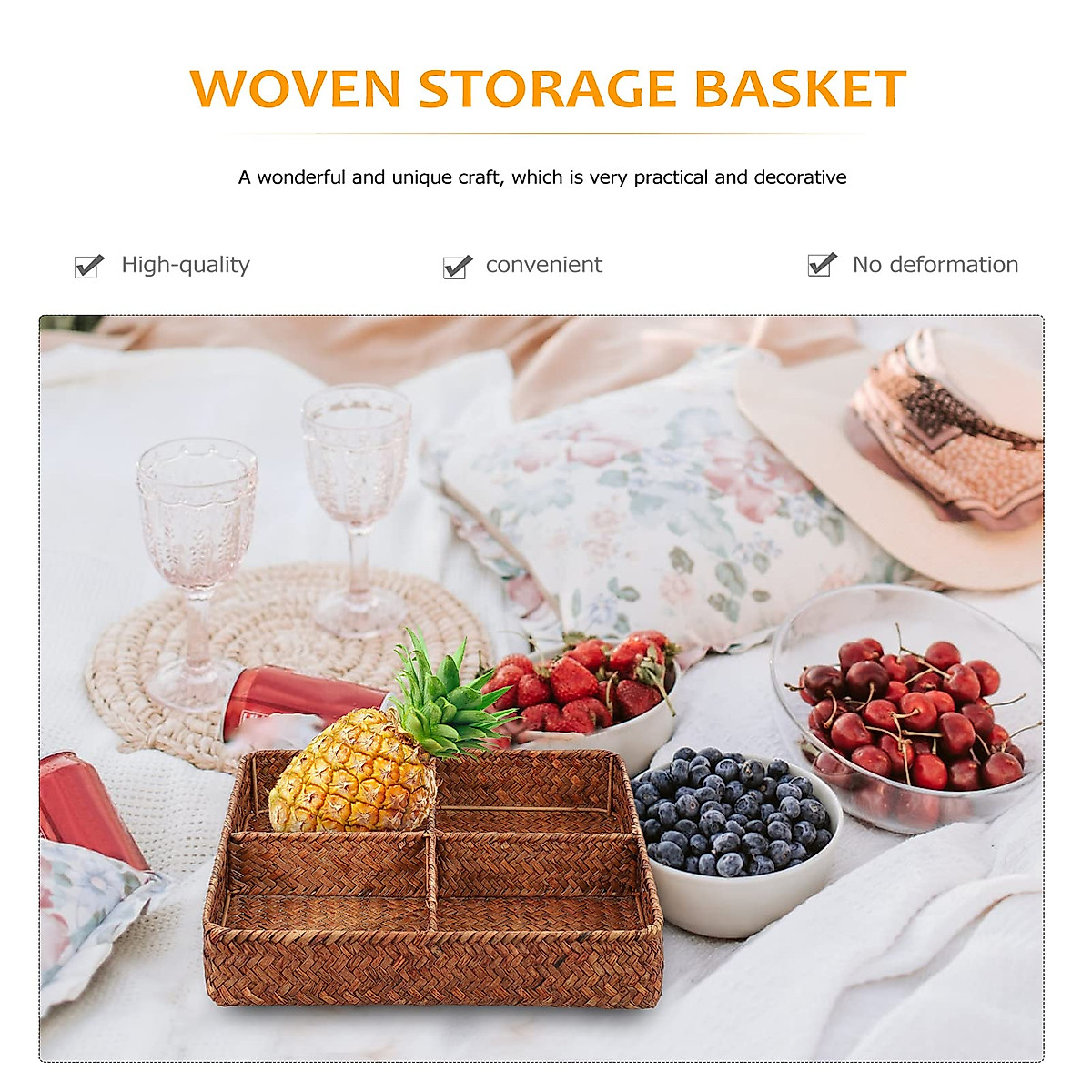 Cabilock 1pc Coffee Table Storage Basket Desktop Storage Basket Practical Storage Basket Compartment Storage Basket Storage Woven Basket Tea Table Storage Basket Storage Organizing Basket