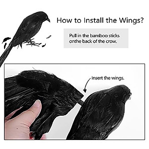 yumhum 2 Packs Large Real Feathered Halloween Black Crows, Lifelike Halloween Crows with Real Feathers Big Raven Birds for Yard Indoor Outdoor Décor