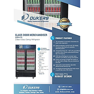 Merchandiser Display Refrigerator, Reach in Beverage Cooler, 41 cu.ft Capacity, 47 1/4" W (2) Glass Swing Door, Auto Defrost, Dukers DSM-41R Black, Commercial Use