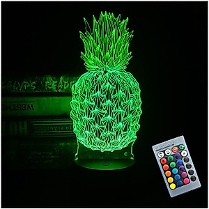 3D Illusion Pineapple Night Light Lamp, 16 Color Changing, Remote Control,Smart Touch, Pineapple Gifts for Girl Boy Teen Kid Age 1 2 3 4 5 6 7 8 9, Pineapple Lover Room Theme Decor Desk Night Lamp