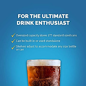 NewAir 24" Beverage Refrigerator Cooler - 177 Can Capacity Mini Fridge - Black Stainless Steal With Built In Cooler and Glass Door | Cool your Soda, Beer, and Beverages to 37F NBC177BS00