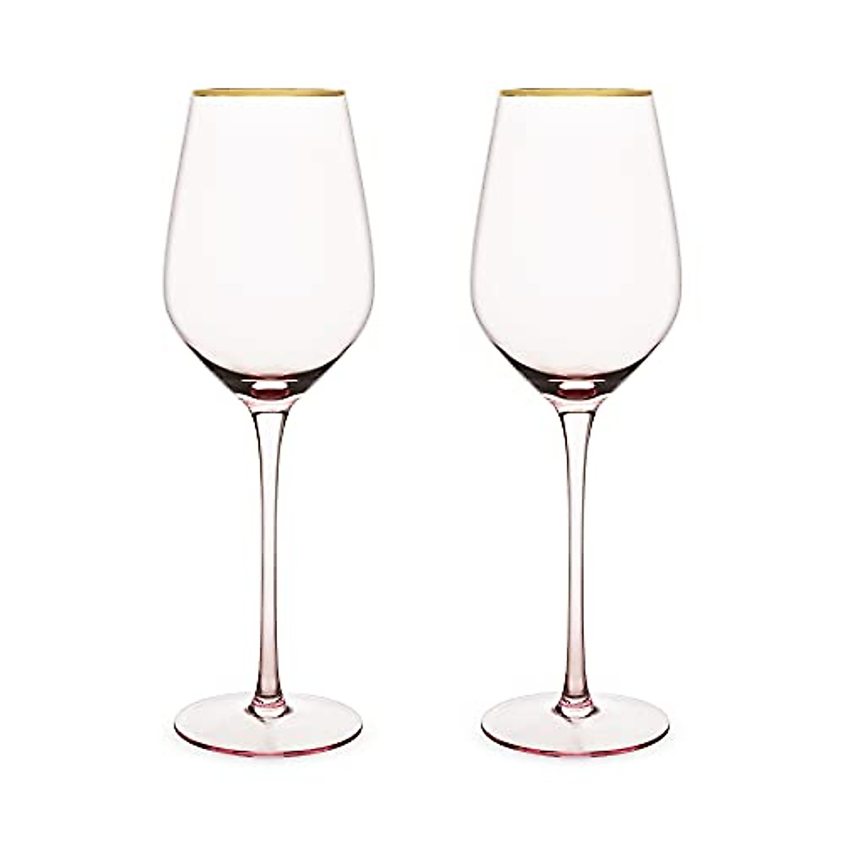 Twine Rose White Wine Glasses, Gold Rimmed Pink Tinted Crystal Wine Glass Set, Stemmed Wine Glasses, Set of 2, 14 Ounces