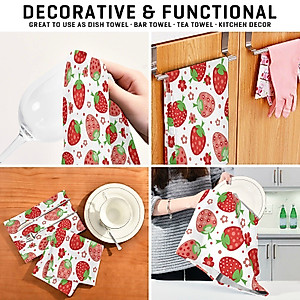 Kigai 1 Pack Strawberry Kitchen Towels Soft Highly Absorbent Dish Towels Reusable Kitchen Hand Towels for Kitchen Decorations or Tea Towels 28 x 18 Inch