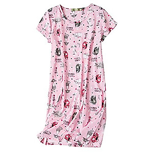 Nightgowns for Women Cotton Sleep Shirt Plus Size Night Gown Casual Night Shirts Pajamas Soft Sleepwear Pink Cat 2XL