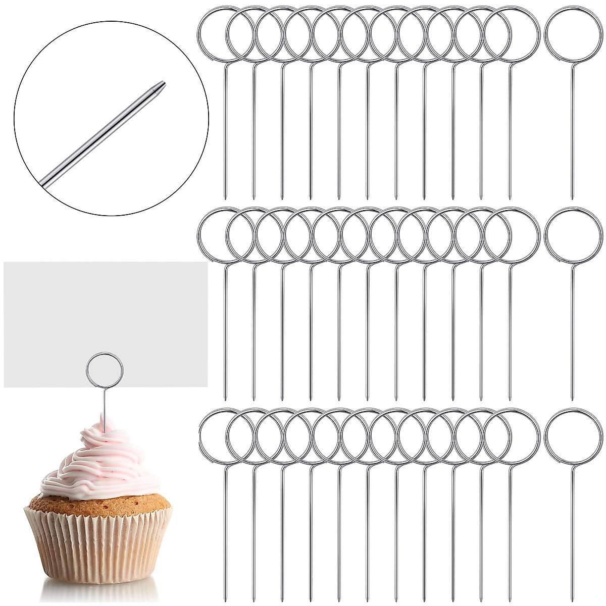 Seajan 100 Pcs 2.24 Inch Floral Card Holder Picks Stainless Steel Pin Wire Card Holder Picture Holder Centerpieces Cake Photo Memo Note Holders for Meat Food DIY Party Accessories Decoration