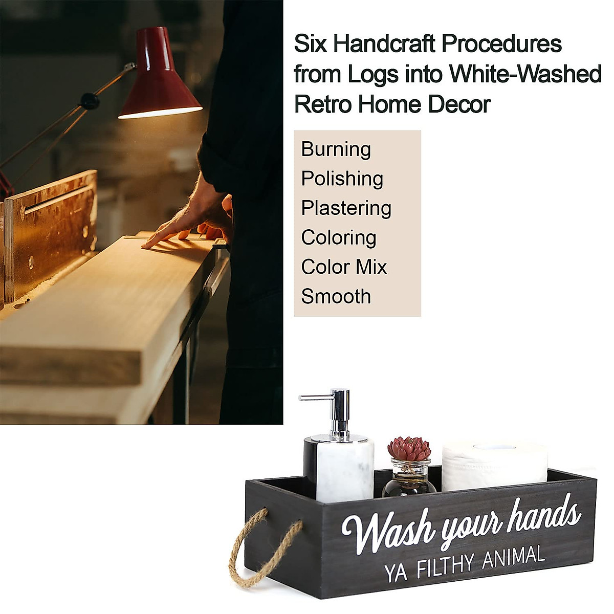 CuffUp Bathroom Decor Box, Toilet Paper Basket 2 Sides Signs Farmhouse Bathroom Basket Toilet Basket Tank Topper Rustic Farmhouse Home Decor for Livingroom Kitchen（One Black Rope box）