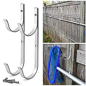 Pool Pole Hanger Garden Tools Supports Bracket Aluminium Pool Accessories Holder Horizontal Wall Stand Wall Mount for Telescopic Poles Skimmers Leaf Rakes Nets Brushes Vacuum Hose