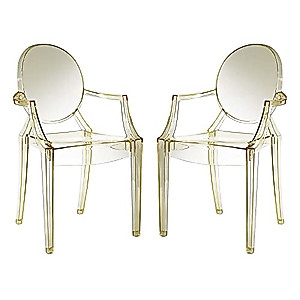 Modway Casper Modern Acrylic Stacking, Two Dining Armchairs, Yellow