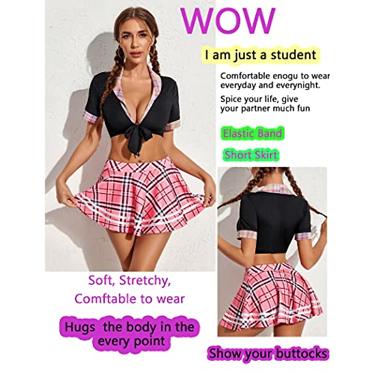 Avidlove Women's Sexy Mini Skirt Pleated Elastic Waist Ruffle Sailor Skirts School Uniform Skirts Cheerleader Pink Plaid XL