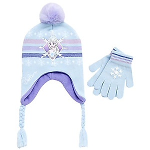 Disney Girls’ Winter Set: Ear Flap Beanie Hat, Gloves or Mittens: Elsa, Anna, Princess (Age: 2-7), Size Age 4-7, Blue Glove