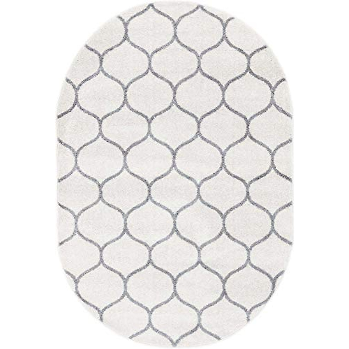 Unique Loom Trellis Frieze Collection Area Rug - Rounded (4' x 6' Oval, Ivory/ Gray)
