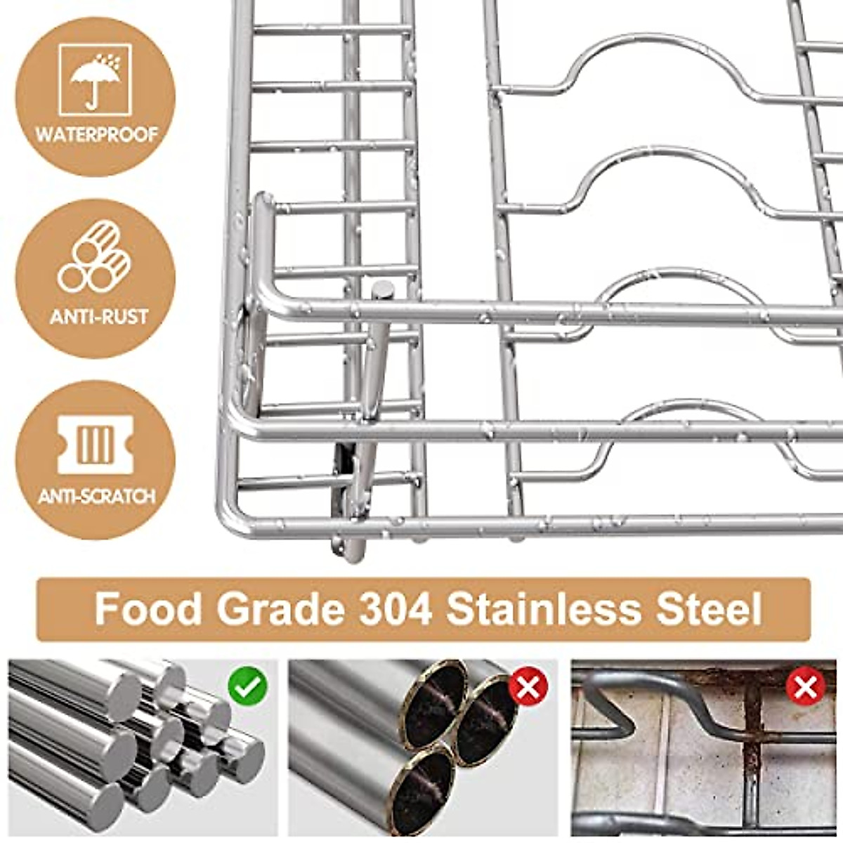 Qienrrae Large Dish Drying Rack with Drainboard Set, Stainless Steel Dish Rack with Drainage, Wine Glass Holder, Utensil Holder and Extra Dryer Mat, 2 Tier Dishes Rack for Kitchen Counter, Red