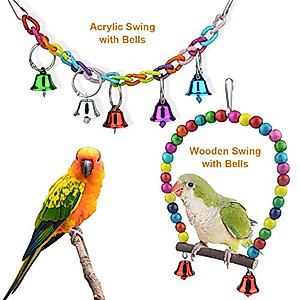 WBYJ 17 Pack Birds Parrot Toys, Parrots Swing Hanging Chewing with Bells Toys Hand Made Bird Cage Toys for Love Birds Finches Small Parrots Parakeets Cockatiels Conures Small Macaws (A)