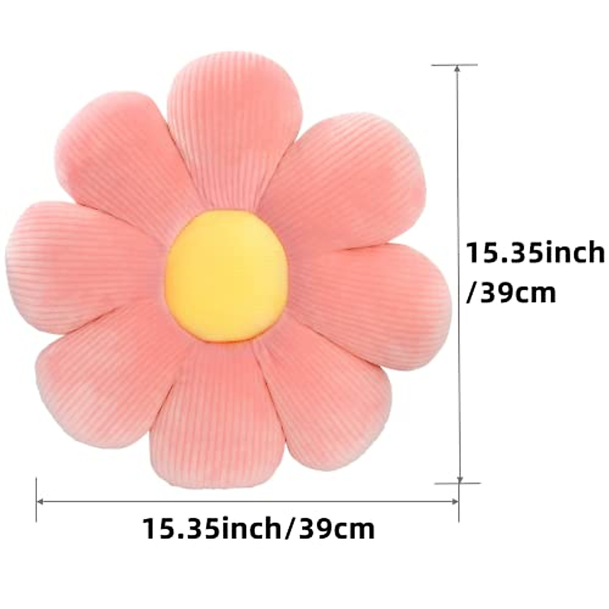 XIXISA 2pcs Flower Pillow - Pink & White Daisy Flower Shaped Throw Pillows, Cute Flower Pillow Plush Floor Preppy Pillows Cushion for Bedroom Sofa Chair Room Decor (15.35 Inch, White + Pink)