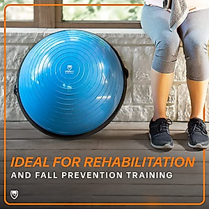 URBNFit Half Balance Ball - Yoga Ball Balance Trainer for Core Stability & Full Body Workout at Home or Gym - Resistance Bands, Pump and Exercise Guide Included - Black