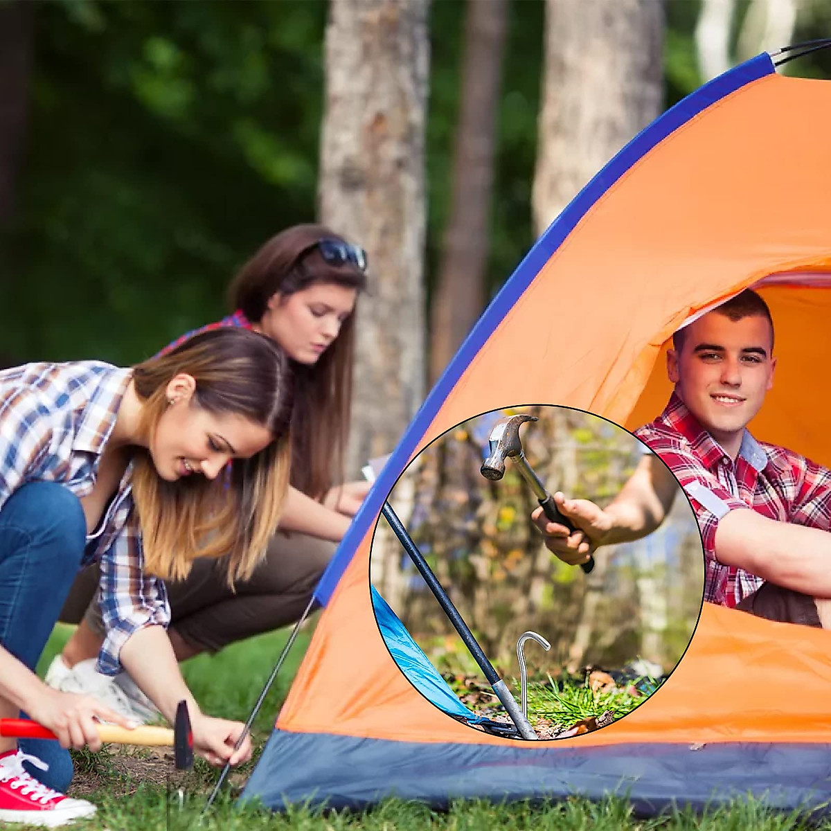 AVLA 40 Pack Tent Pegs, 7 Inch Aluminium Tent Stakes Pegs with Hook, Garden Edging Fence Hooks, Landscape Pins, Camping Pegs for Pitching Camping Tent