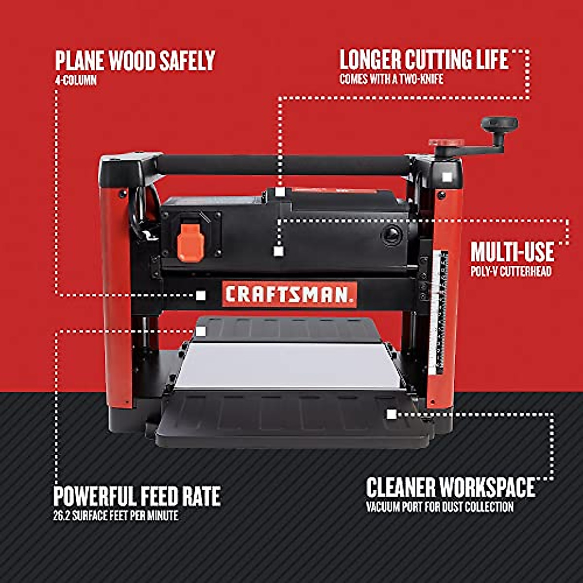 CRAFTSMAN Planer, 15 Amp, For Benchtops, Two Knife Solid Steel Cutter Head (CMEW320)