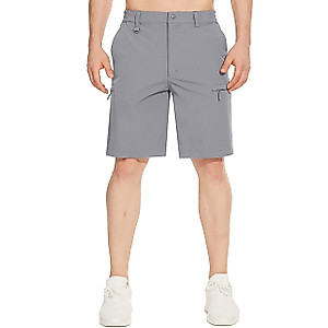 CRYSULLY Men's Summer Hiking Regular Fit Shorts with 5 Pockets, Cargo Shorts Light Grey