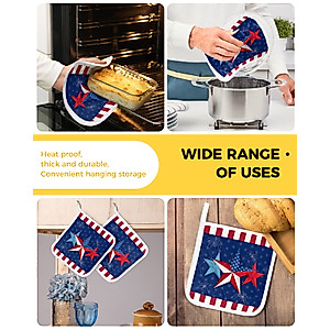 Pot Holders Set of 2,Pentagram US Flag Fourth of July Potholder for Kitchen Heat-Proof Hot Pads,Stars and Stripes Fireworks Hot Mats Potholders for Cooking Baking BBQ