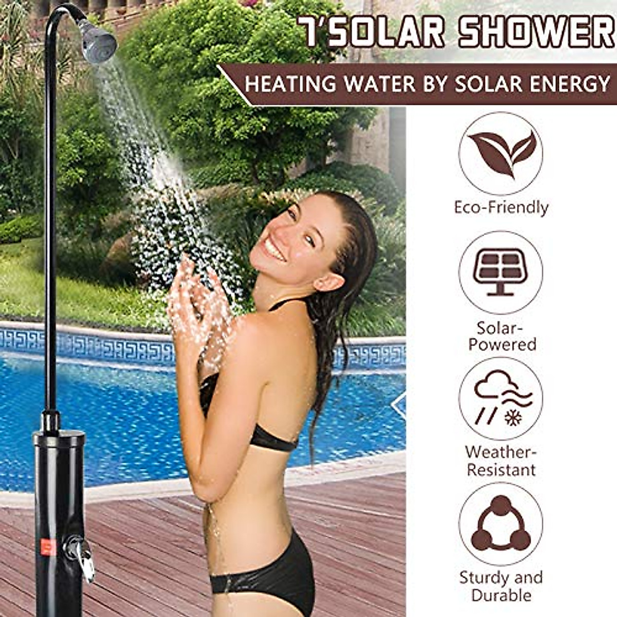 Chickenlife7 FT Pool Spa Solar Base Shower Outdoor Backyard Poolside Beach with Sprinkler