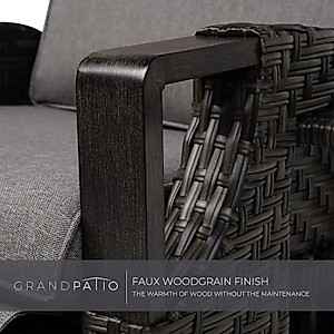 Grand patio Outdoor Recliner with Independent Adjustable Back and Footrest, Air Pump 150° Lay Flat Reclining Chair Removable Olefin Cushion Flip-Up Table Wicker Grey 1PC